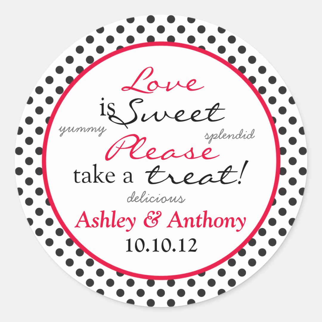 Red Black White Polka Dot Candy Buffet Stickers | Zazzle