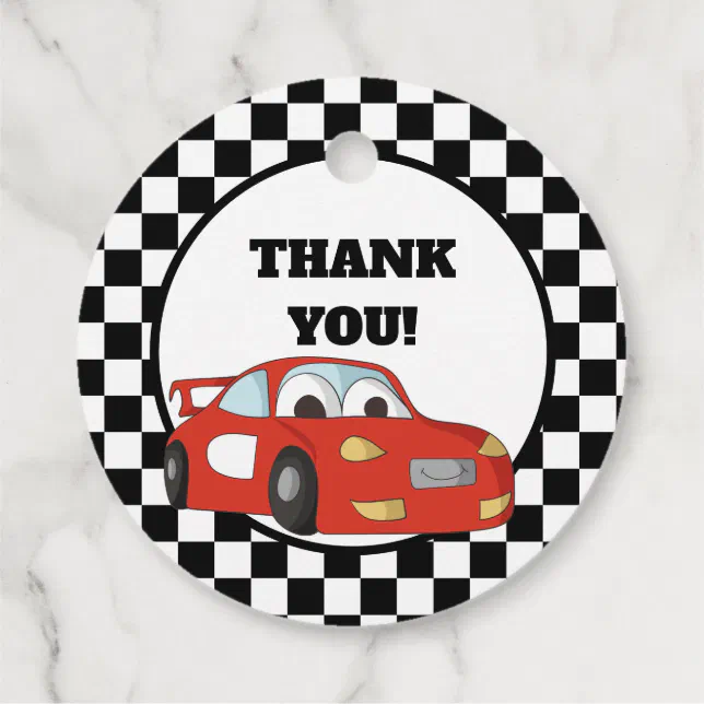 Red Black White Race Car Birthday Party Favor Tags | Zazzle