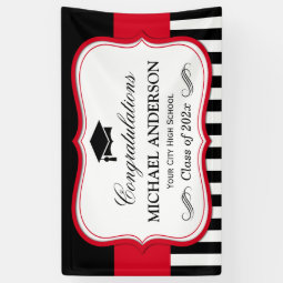 Red Black White Stripes Graduation Party Banner | Zazzle