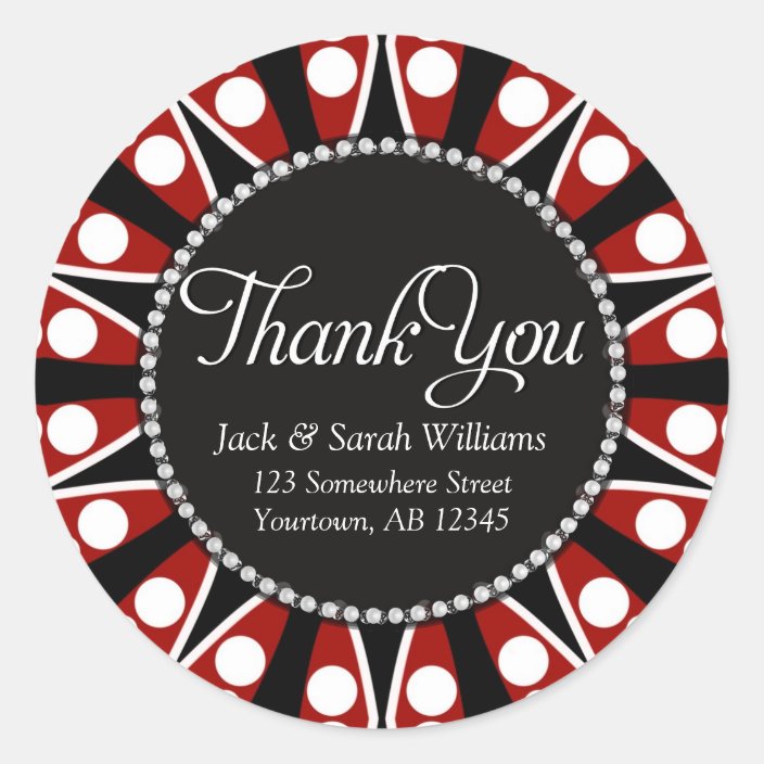 Red Black + White Thank You round Stickers | Zazzle.com
