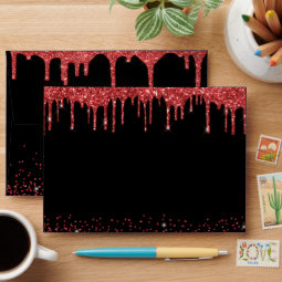 Red blood glitter dripping vampire black envelope | Zazzle