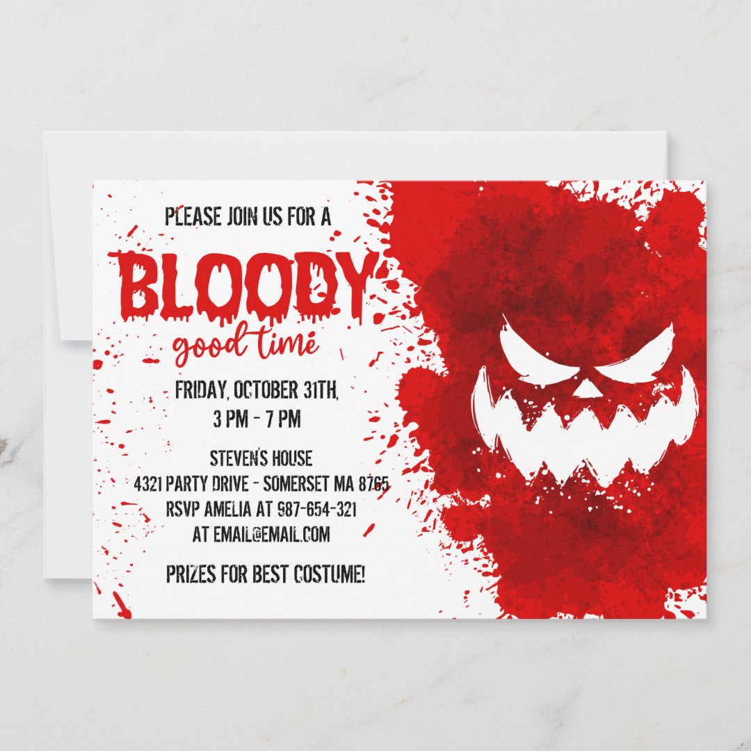 Red blood splatter Creepy Halloween party Invitation | Zazzle