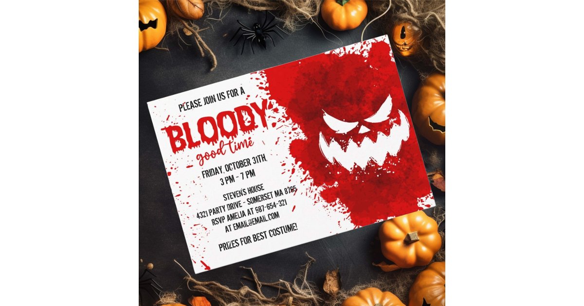 Red blood splatter Creepy Halloween party Invitation | Zazzle