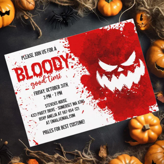 Red blood splatter Creepy Halloween party Invitation | Zazzle