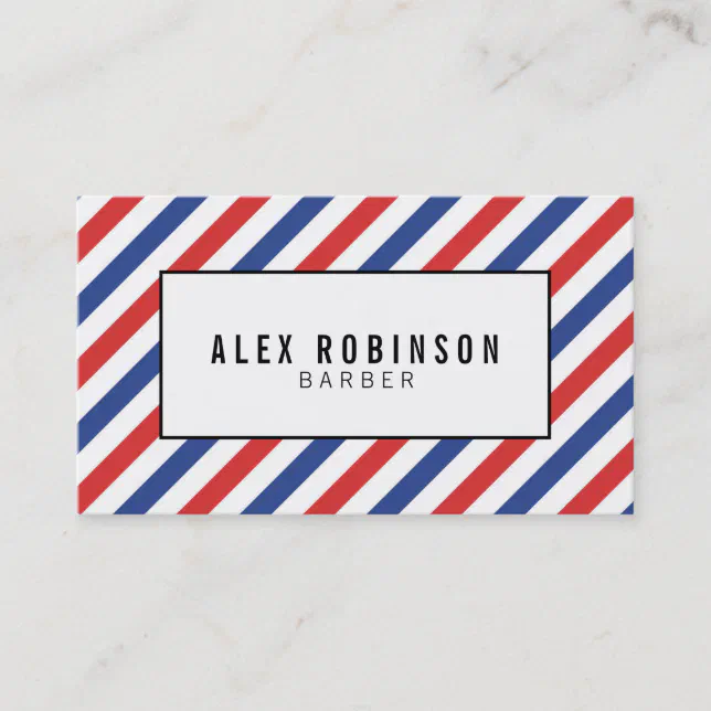 Red, blue and white stripes barber business card | Zazzle