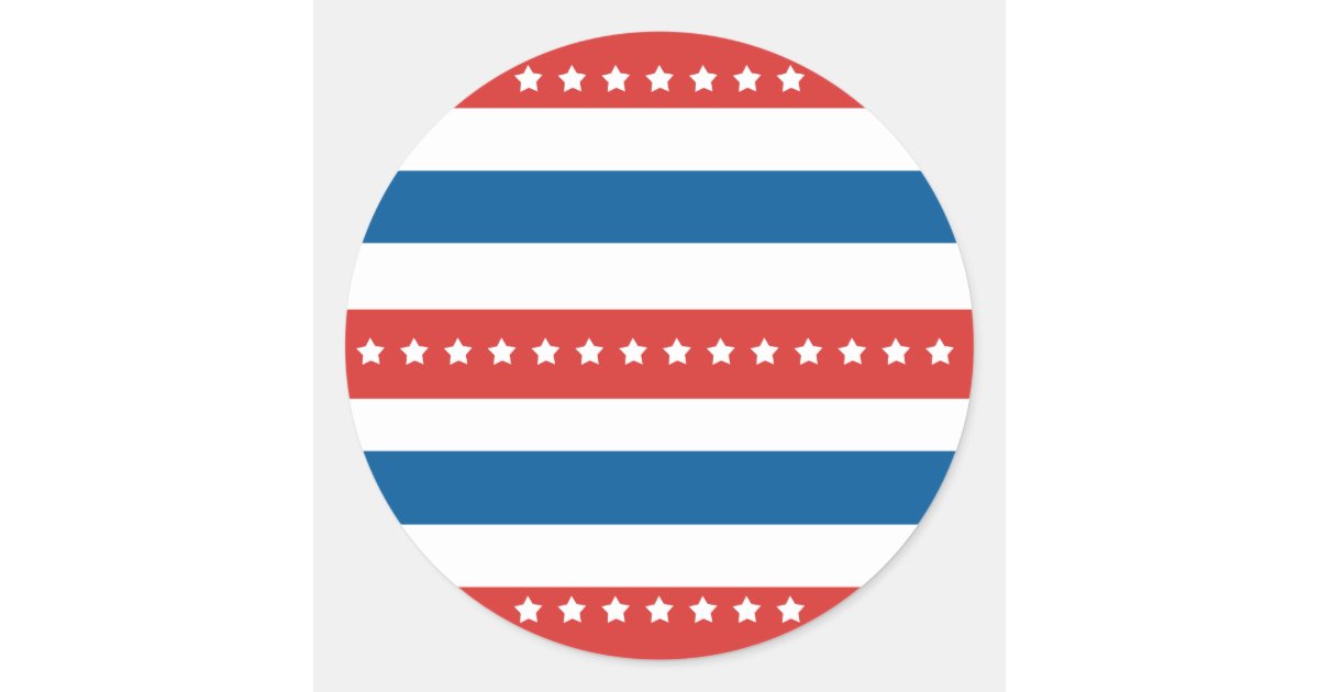 Red, Blue, and White Stripes with White Stars Classic Round Sticker ...