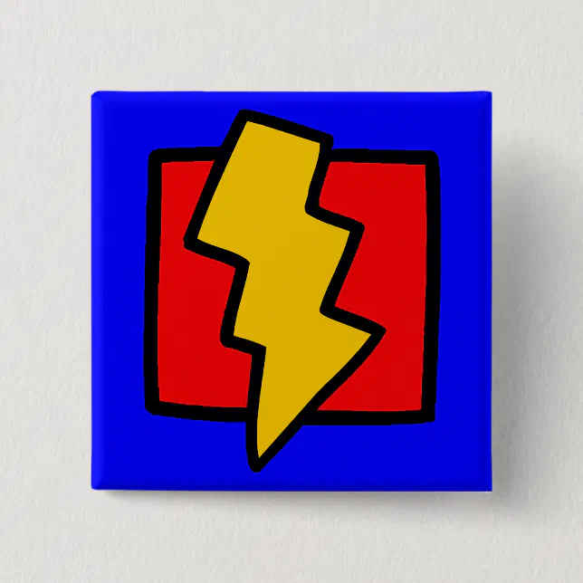 Red Blue and Yellow Lightning Bolt Button | Zazzle