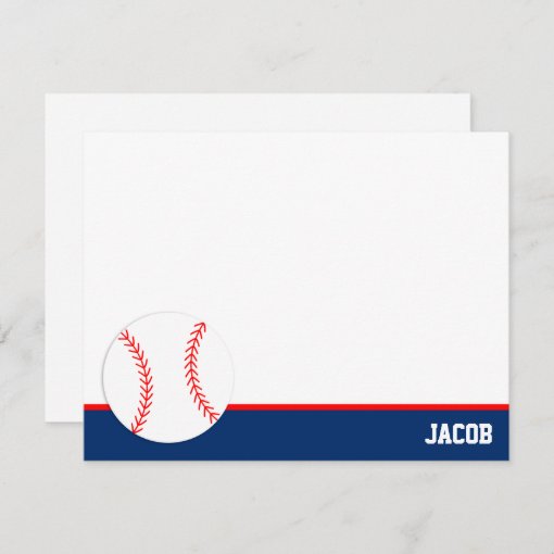 Red Blue Baseball Personalized Flat Note Card | Zazzle