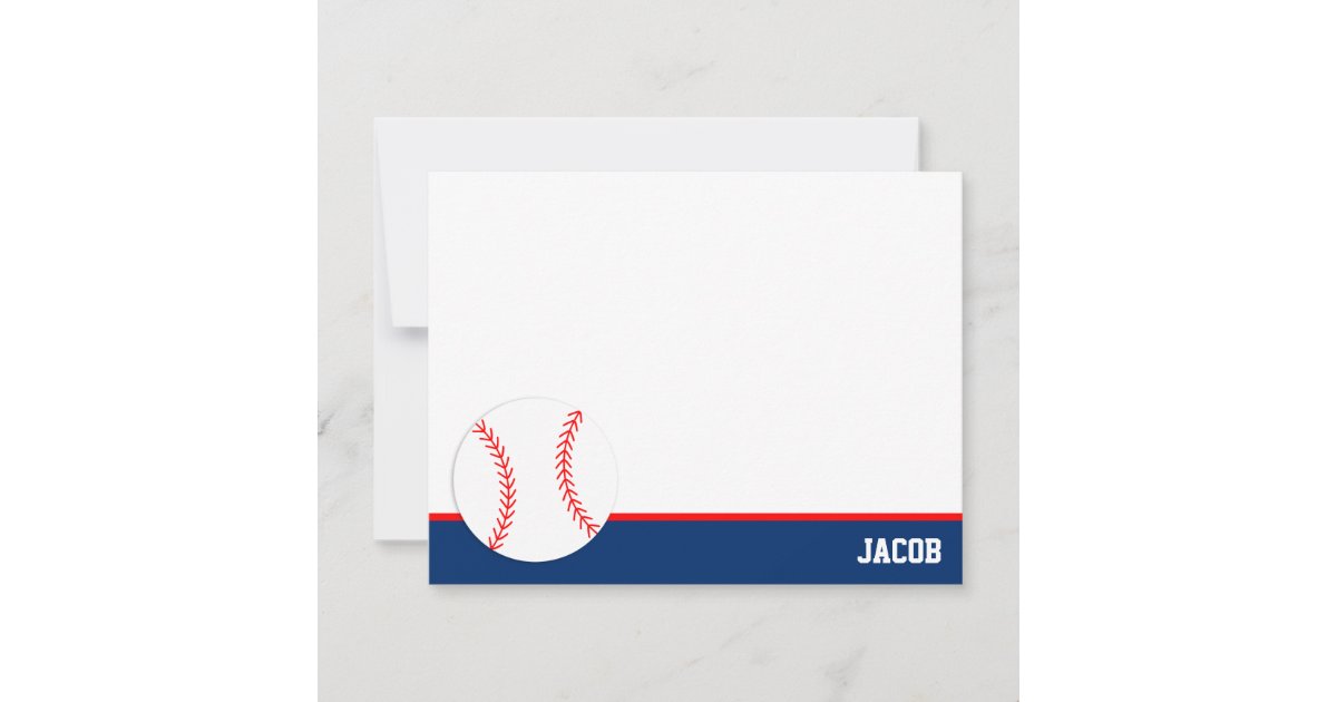 Red Blue Baseball Personalized Flat Note Card | Zazzle