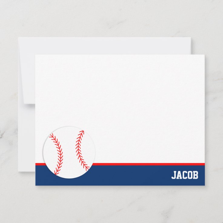 Red Blue Baseball Personalized Flat Note Card | Zazzle