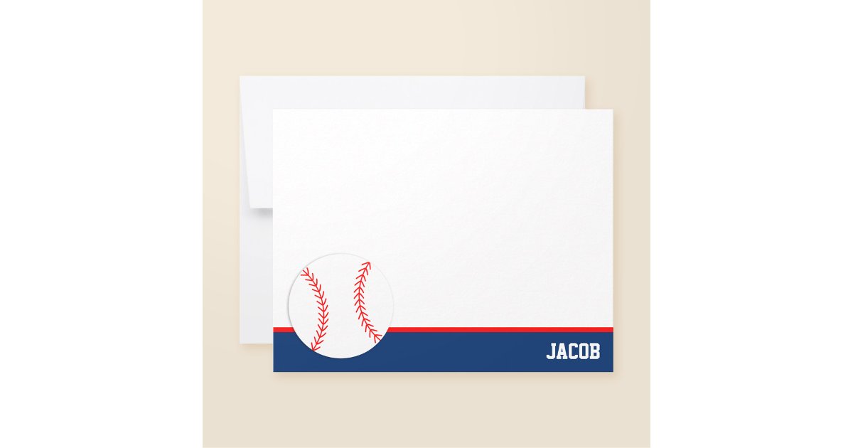 Red Blue Baseball Personalized Flat Note Card | Zazzle