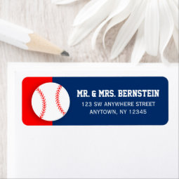 Red Blue Baseball Return Address Label | Zazzle