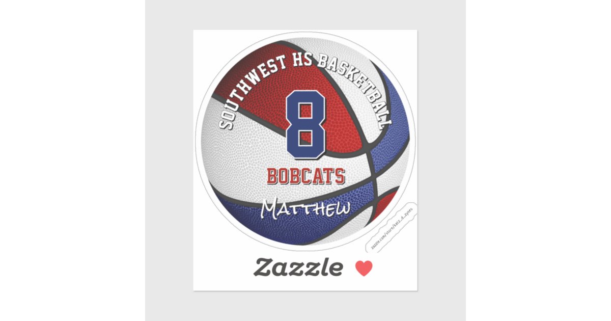 red blue basketball team colors kids name sticker | Zazzle