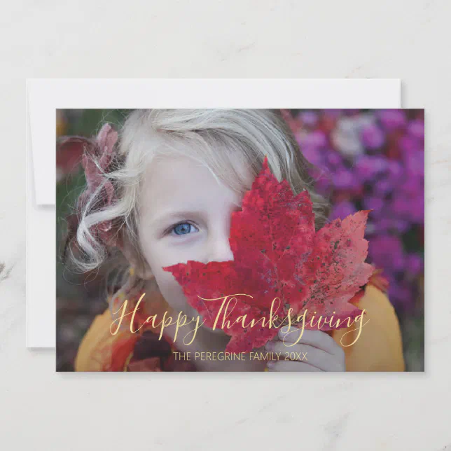 Red- blue Botanical Photo "Happy Thanksgiving" Holiday Card | Zazzle