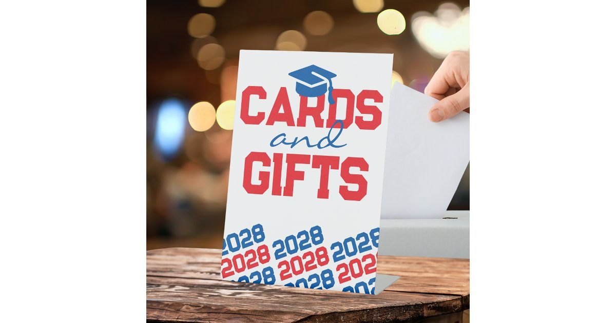 Red & Blue Cards & Gifts Graduation Table Pedestal Sign | Zazzle