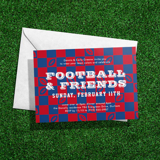 Red Blue Checkerboard Football Game Watch Party Invitation | Zazzle