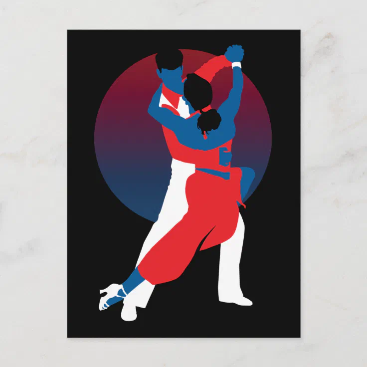 Red & Blue Dancing Silhouette - Tango dancers Postcard | Zazzle