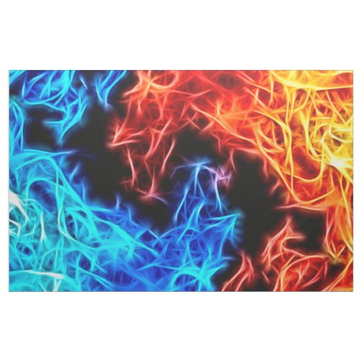 Red blue flames of good and evil pattern fabric | Zazzle