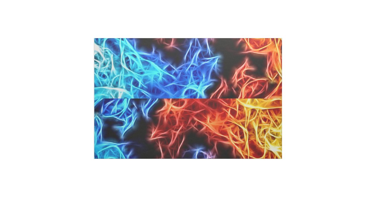 Red blue flames of good and evil pattern fabric | Zazzle