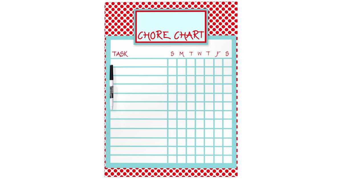 Red & Blue Polka Dot Chore Chart Dry-Erase Board | Zazzle