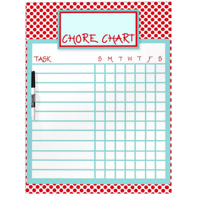 Red & Blue Polka Dot Chore Chart Dry-Erase Board | Zazzle