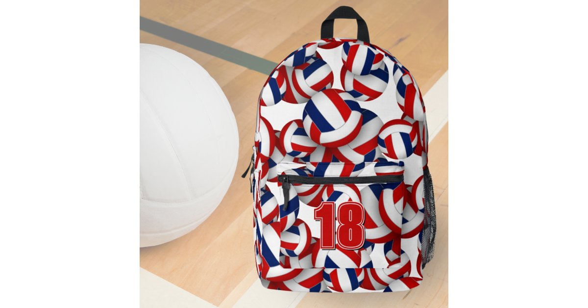 red blue volleyball team colors w player name printed backpack | Zazzle