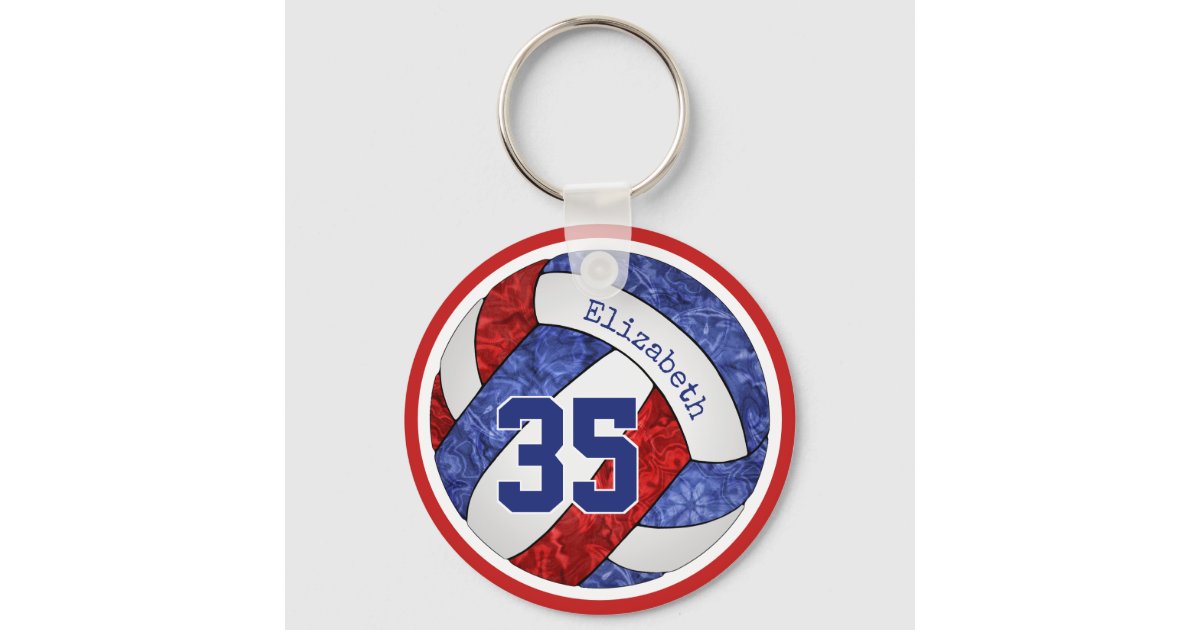 red blue white team colors custom volleyball keychain | Zazzle