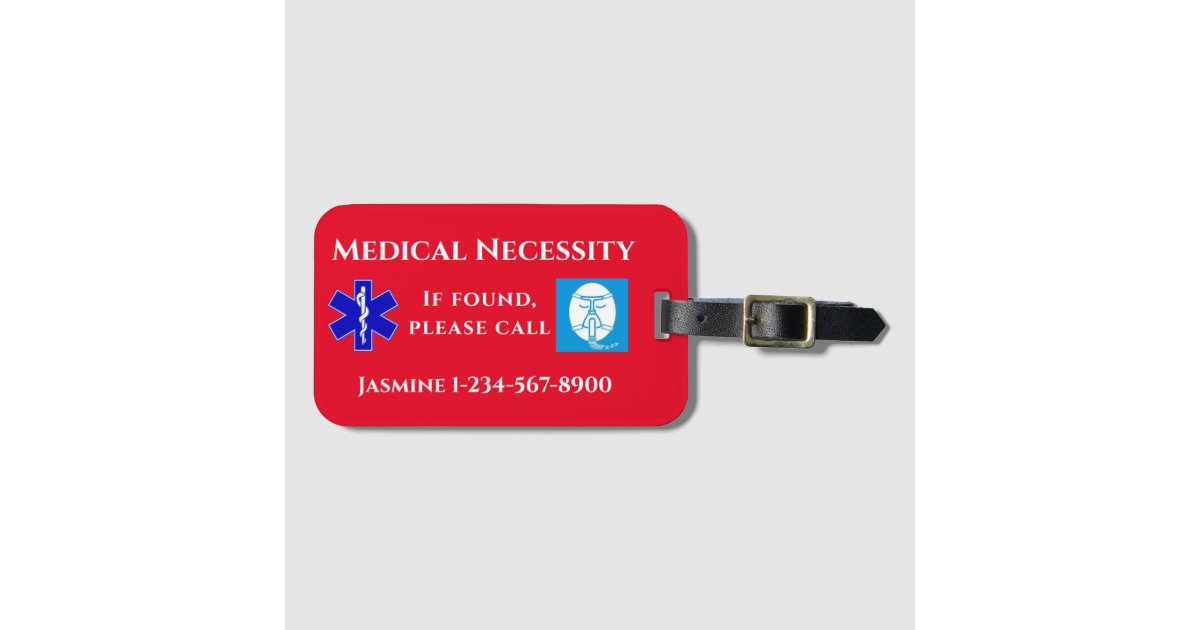 Red Blue White Text CPAP Luggage Tag | Zazzle