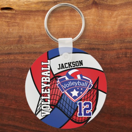 Red, Blue & White Volleyball Design Keychain | Zazzle