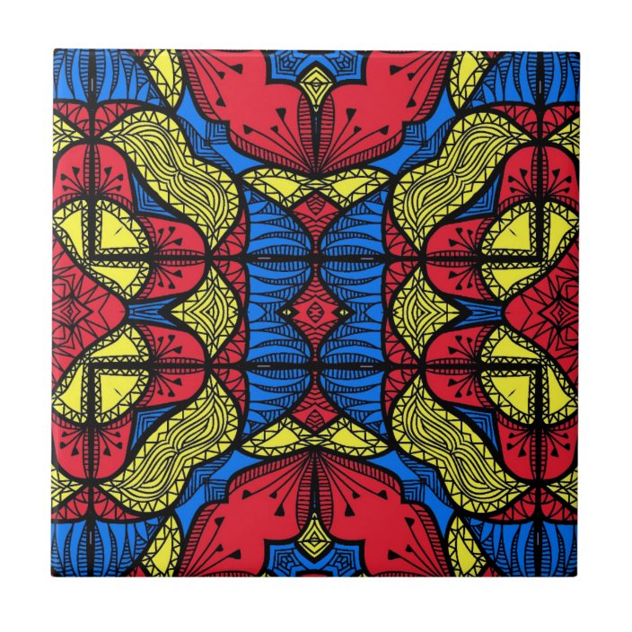 Red Blue Yellow African Tribal Pattern Ceramic Tile | Zazzle.com