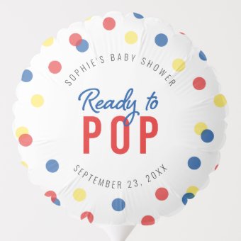 Red Blue Yellow Confetti Ready to Pop Baby Shower Balloon | Zazzle