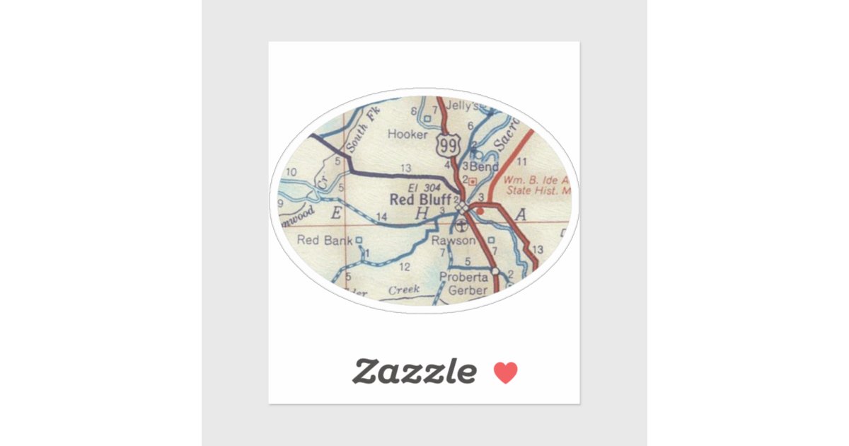 Red Bluff CA Vintage Road Map Sticker | Zazzle