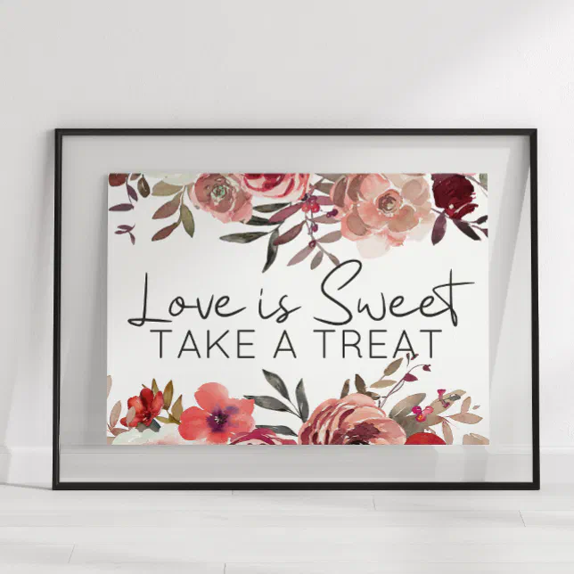 Red Blush Floral Roses Love Is Sweet Favor Poster | Zazzle