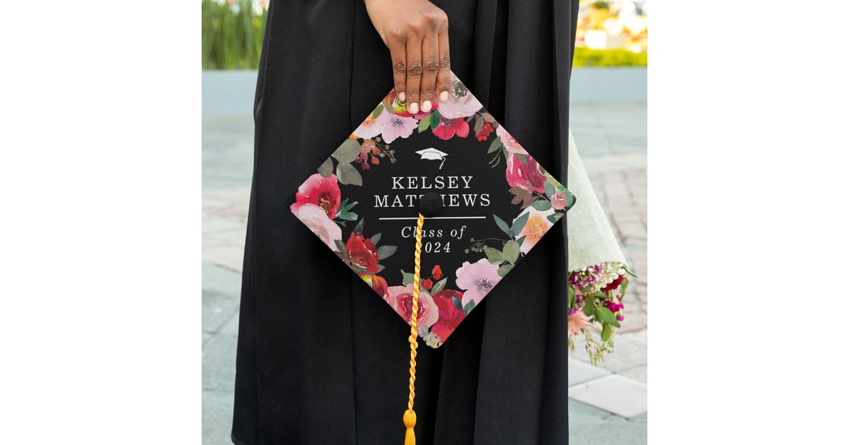 Red & Blush Pink Floral Graduation Cap Topper | Zazzle