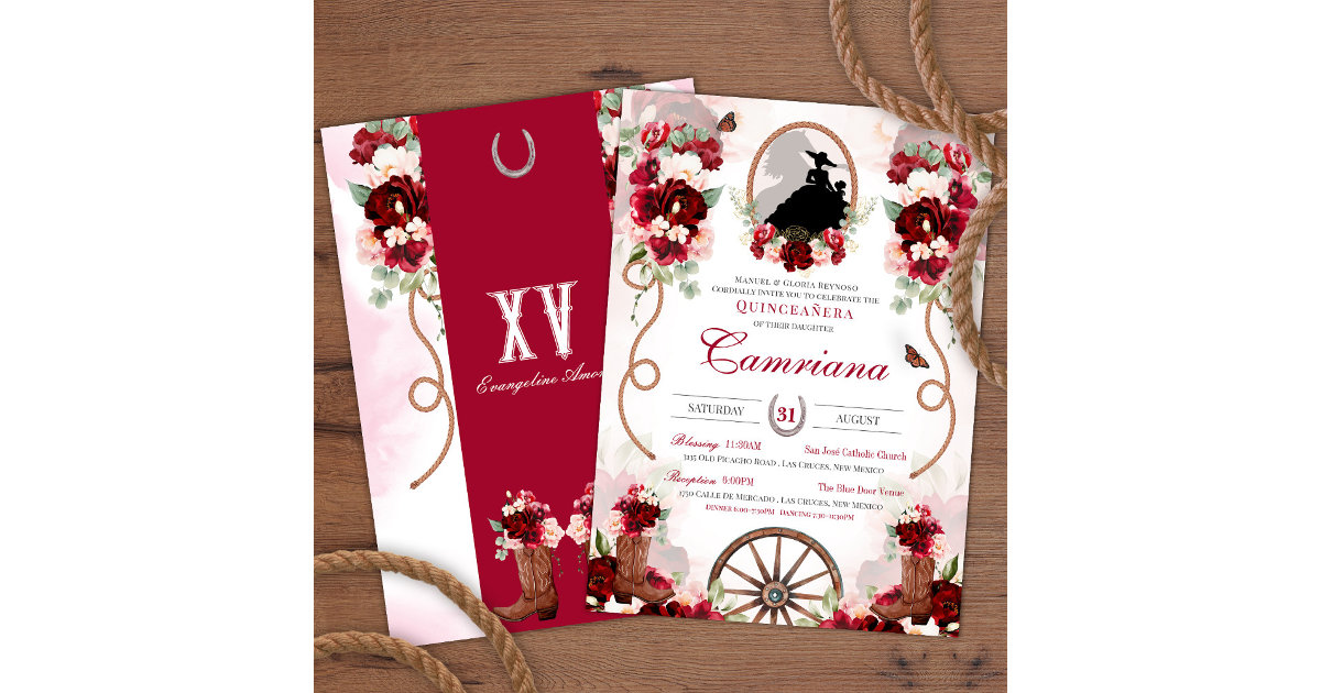 Red & Blush Rustic Elegance Charro Quinceanera Invitation | Zazzle