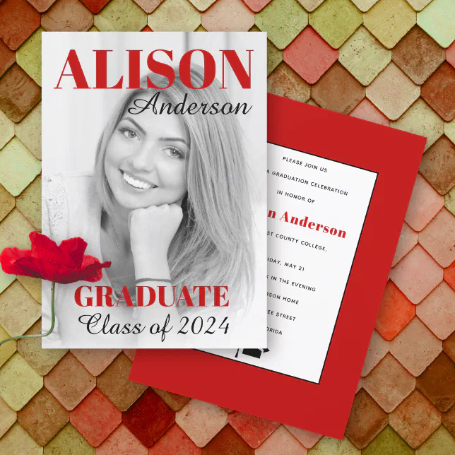 Red bold typography Class of 2024 graduation photo Invitation | Zazzle