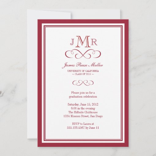 Red border frame classy monogram graduation invitation | Zazzle