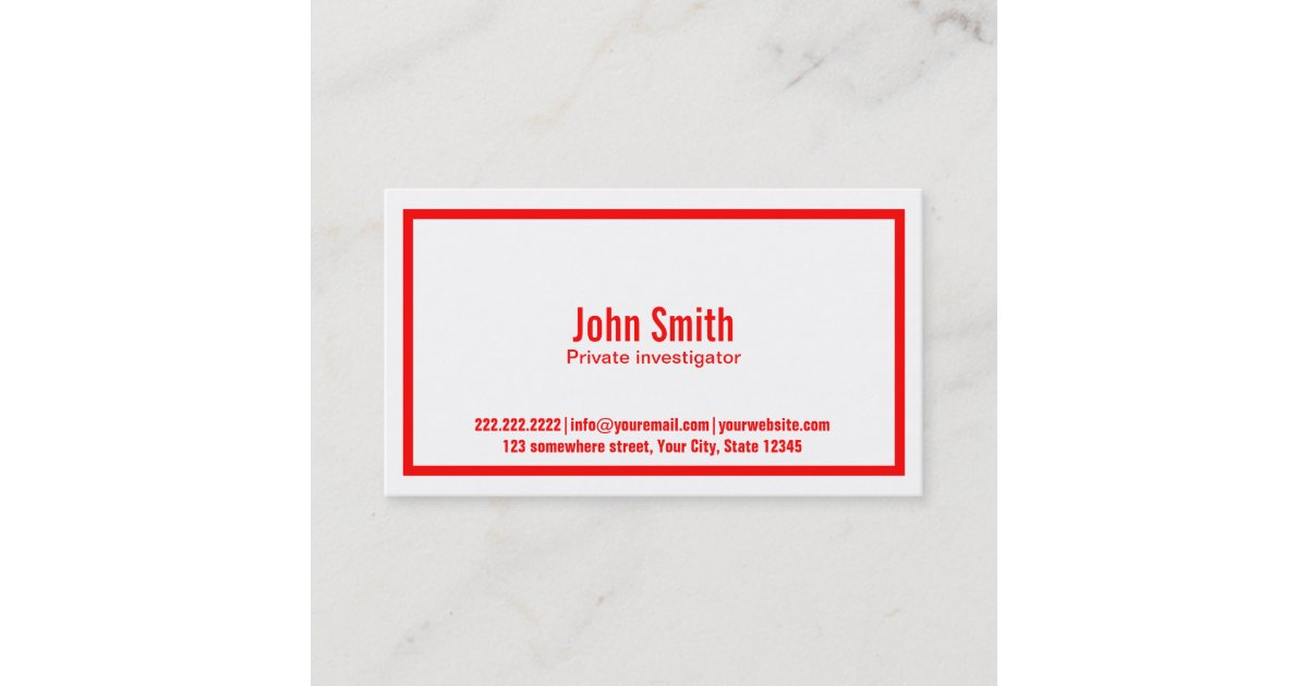 Red Border Investigator Business Card | Zazzle