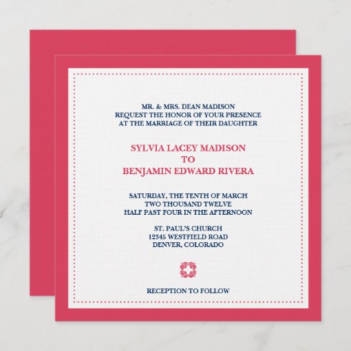 Red border square traditional wedding invitation | Zazzle