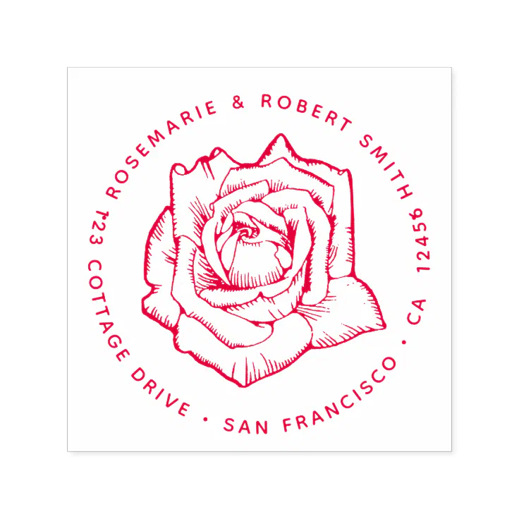 Red Botanical Rose Flower Blossom Return Address Self-inking Stamp | Zazzle