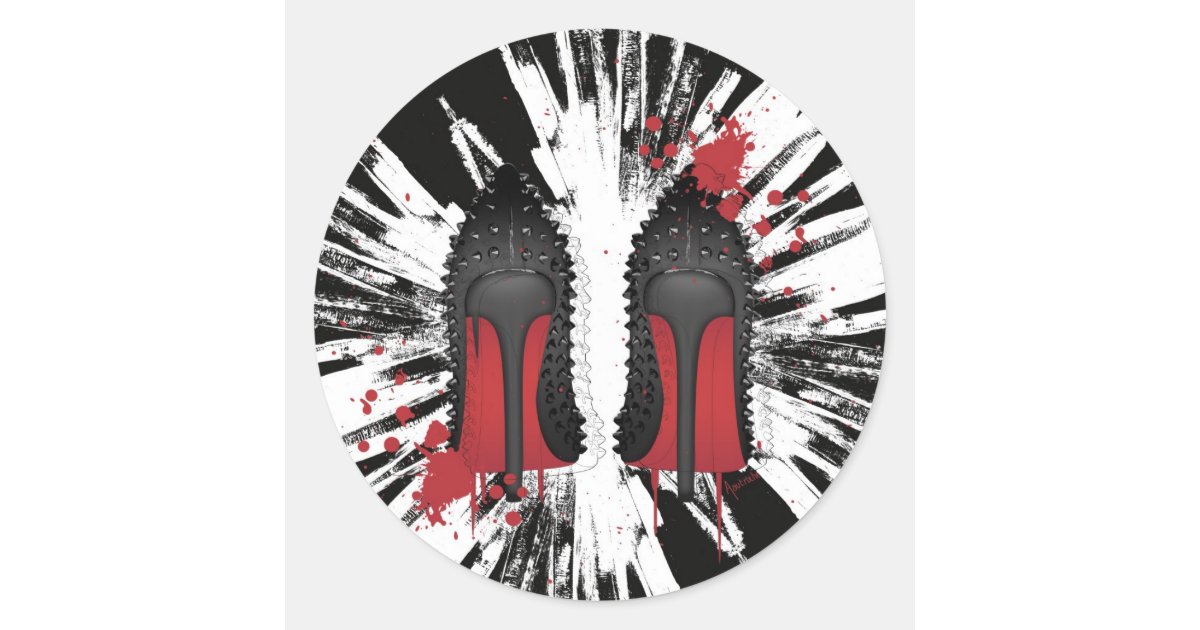 Red bottoms stilettos shoes high heels & spatters classic round sticker ...
