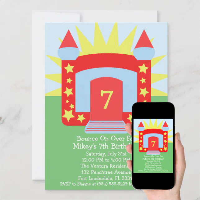 Red Bounce On Over Bounce House Birthday Party Invitation | Zazzle