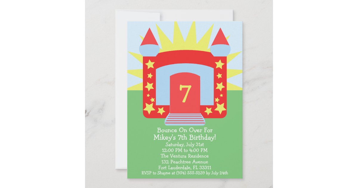 Red Bounce On Over Bounce House Birthday Party Invitation | Zazzle