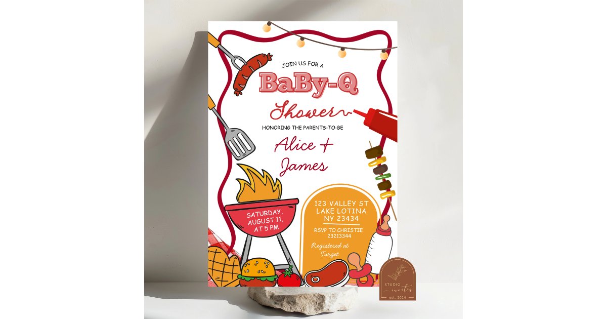 Red Bow Backyard BabyQ Baby Shower Invitation | Zazzle