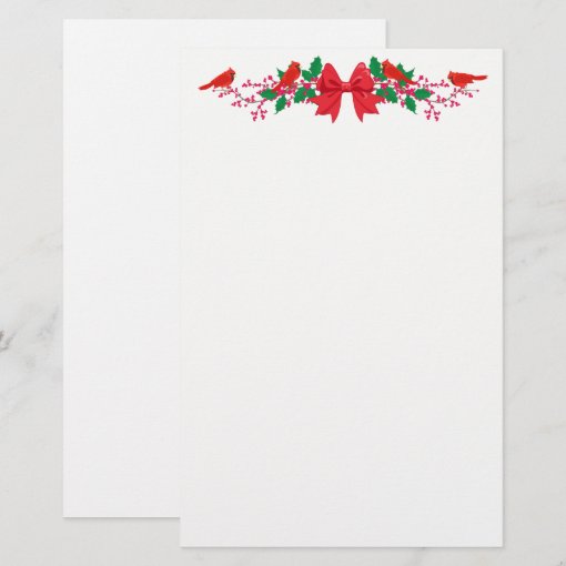 Red Bow Cardinals Top Border Holiday Stationery | Zazzle