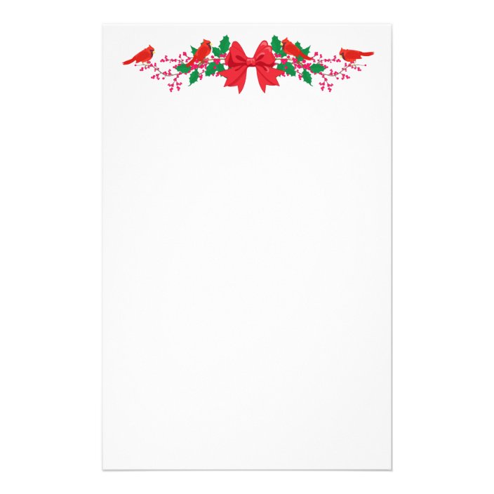 Red Bow Cardinals Top Border Holiday Stationery | Zazzle.com