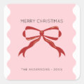 Red Bow Coquette Squiggly Borders Christmas Square Sticker | Zazzle