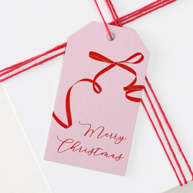 Red Bow Merry Christmas Gift Tag | Zazzle
