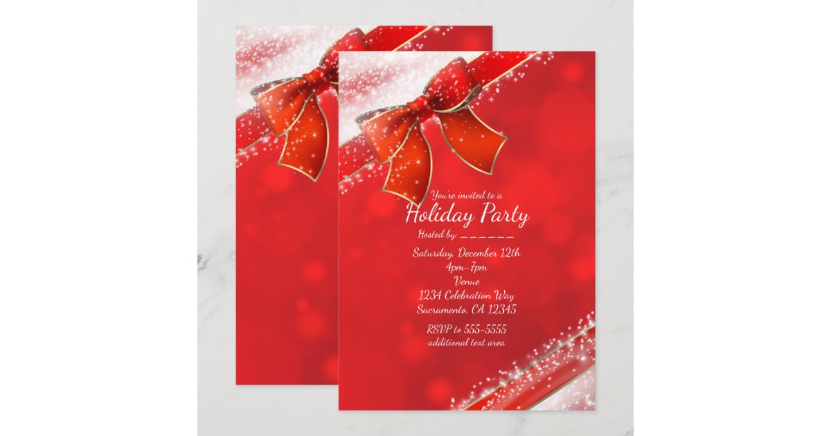 Red Bow & Sparkles Any Event Holiday Invitations | Zazzle