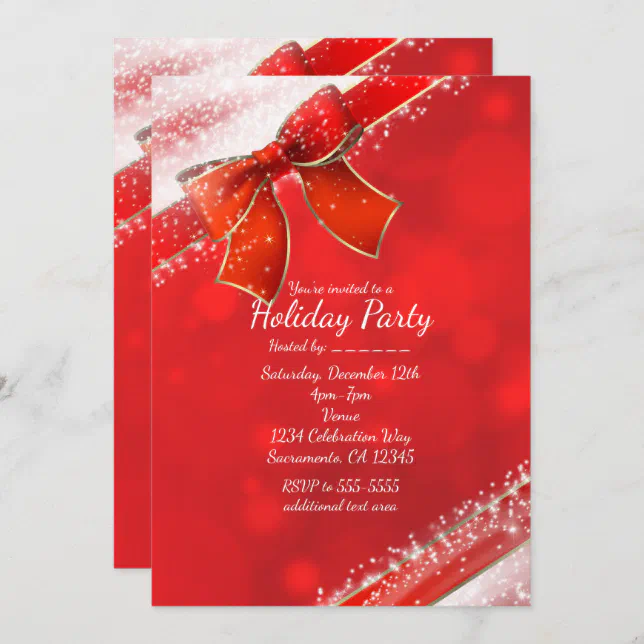 Red Bow & Sparkles Any Event Holiday Invitations | Zazzle